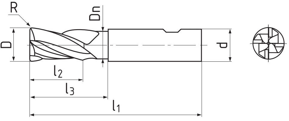 Fréza válcová čelná dlhá, 1 zub cez stred, 41°-42°, trochoidné ...